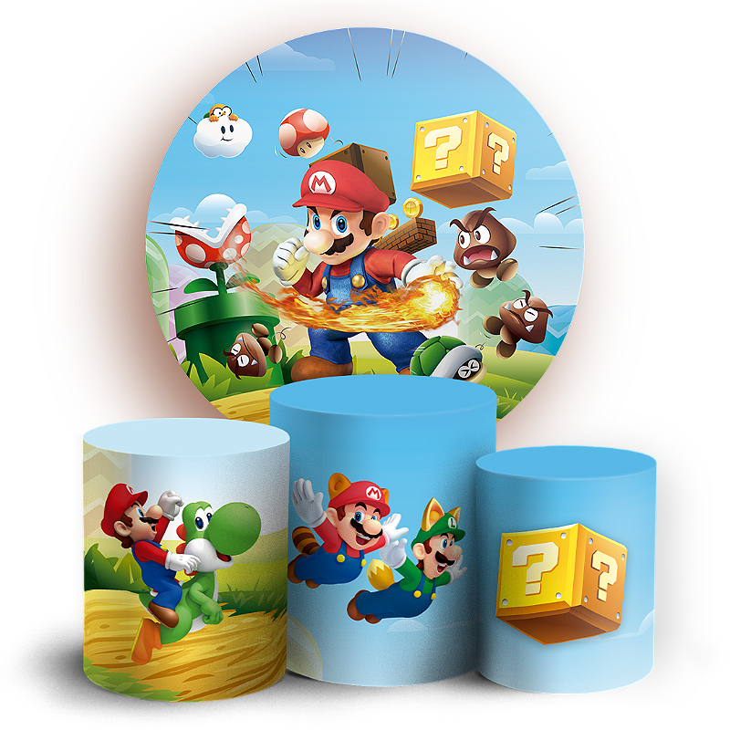 Super Mario Capas Painel Redondo com Trio de Cilindros Sublimados Pegue ...