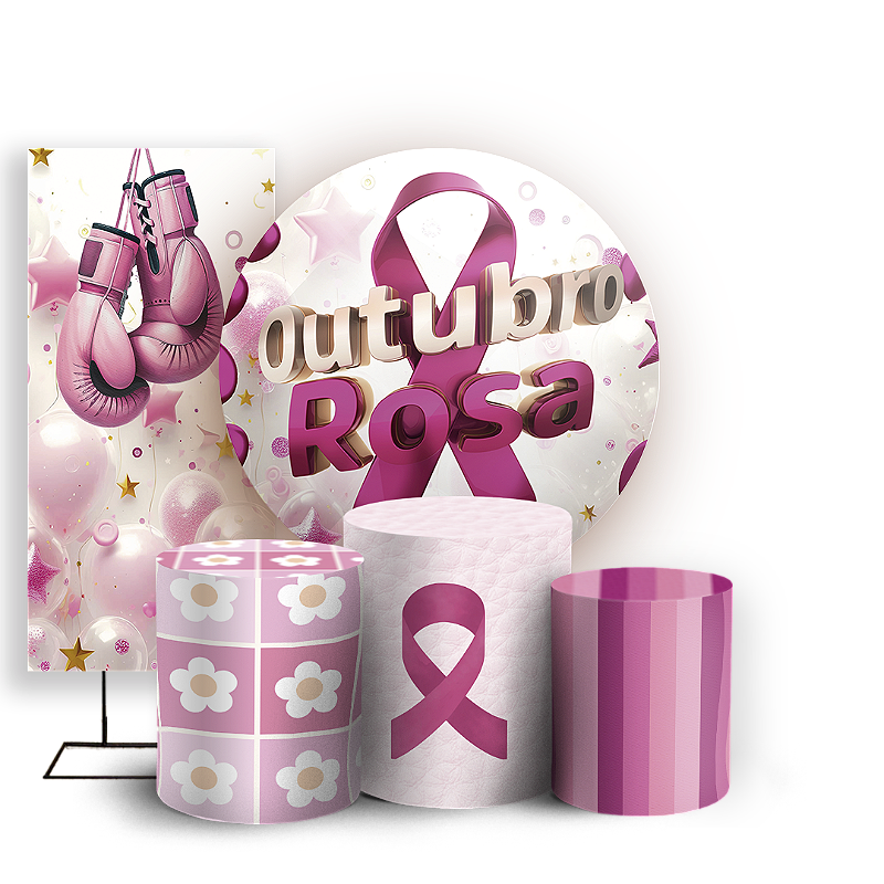 KIT Redondo Trio e Faixa - Outubro Rosa - Sublimado 3D - Sublitex painéis