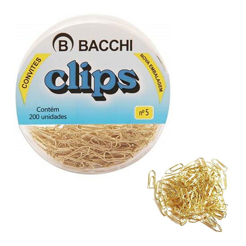 Clips Dourado Nº5 Niquelado c/200un - Bacchi - Loja Kento - Papelaria ...