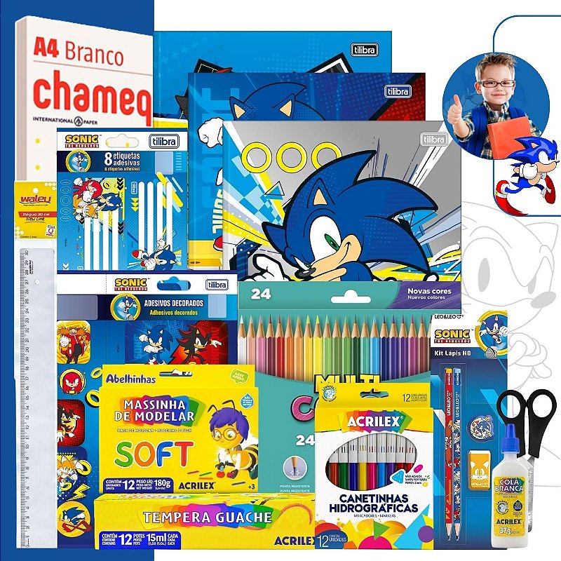 Kit Material Escolar Sonic Volta As Aulas 73 itens com Cadernos Kit ...