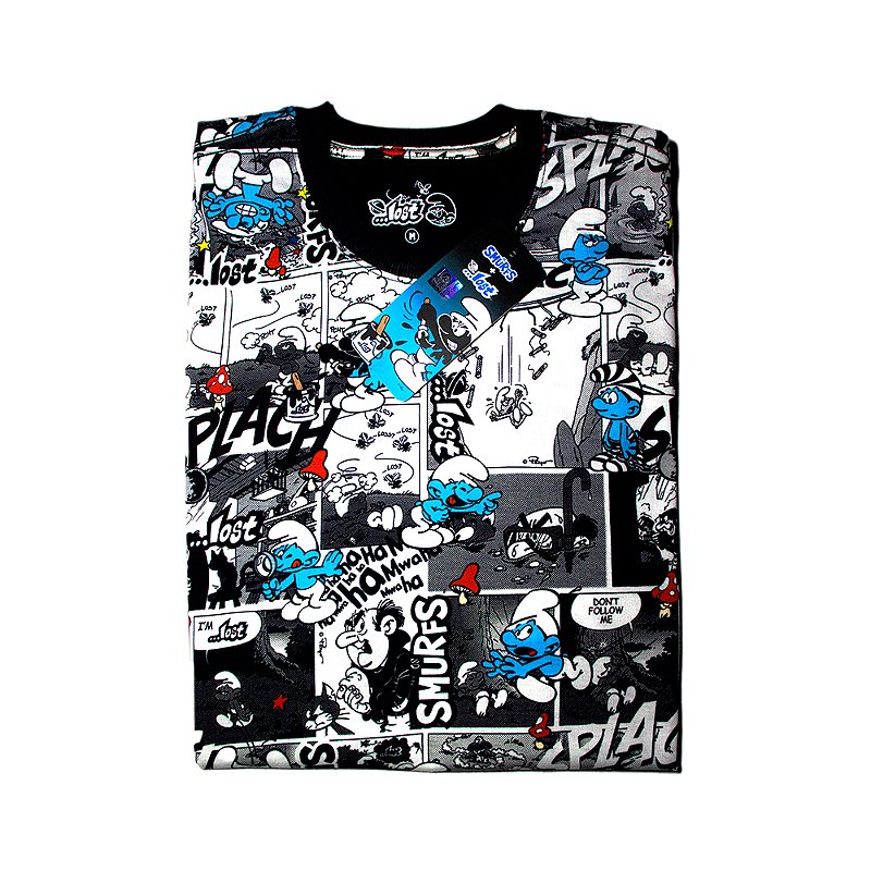 Camiseta Masculina Lost + Smurfs Full Print Comics - Casa 93