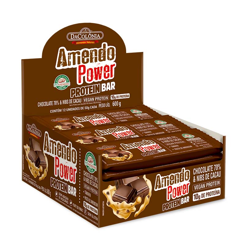 Barra Amendo Power Protein Bar Chocolate 70% & Nibs de Cacau 600g ...