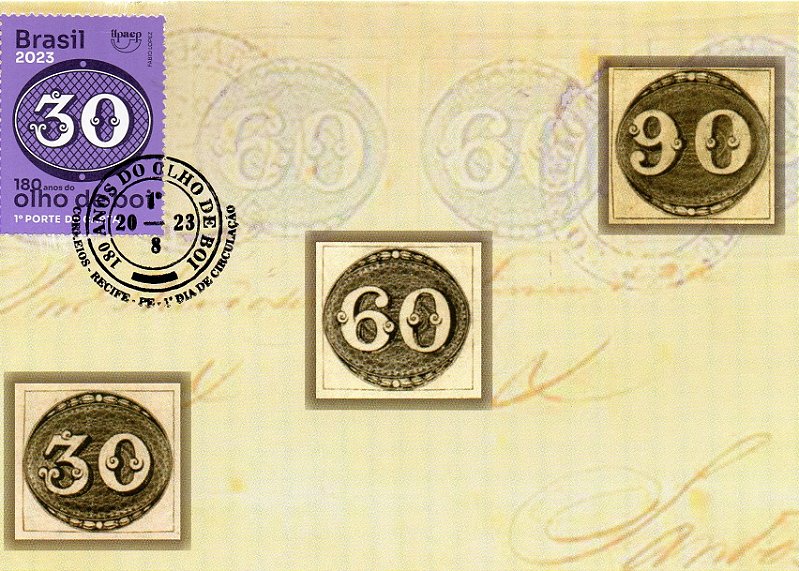 2023 - 180 anos do Olho de boi - MP conjunto e 9 Máximos: carimbos: Re ...