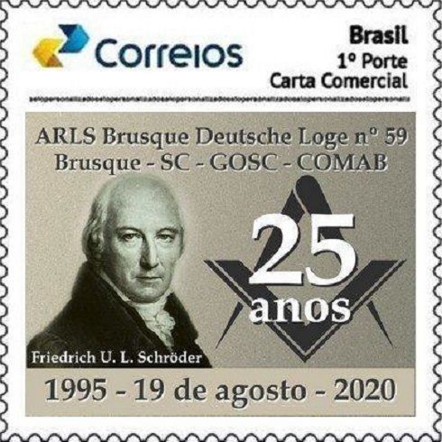 2020 Loja Maçônica Deutsche Lodge 25 anos - SP mint novo - Brazil Stamps