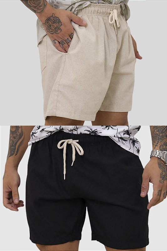Short de Linho,Linho,Short, Kit 2 Short Linho,Kit 2,Short Linho - Tbasics