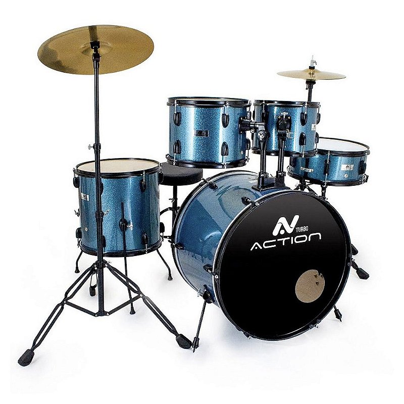 Bateria Turbo Action - Azul Sparkle - TURBO MUSIC LOJA OFICIAL