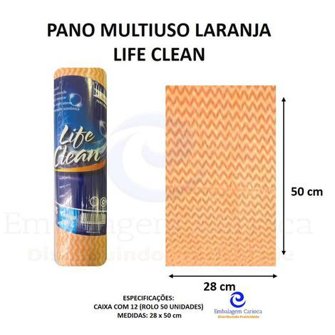 PANO MULTIUSO 28X50 LARANJA CX C/12 ROLOS C/50 UND 25M LIFE CLEAN ...