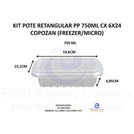 KIT POTE RETANGULAR PP 750ML CX 6X24 COPOZAN (FREEZER/MICRO) - Embalagem Carioca