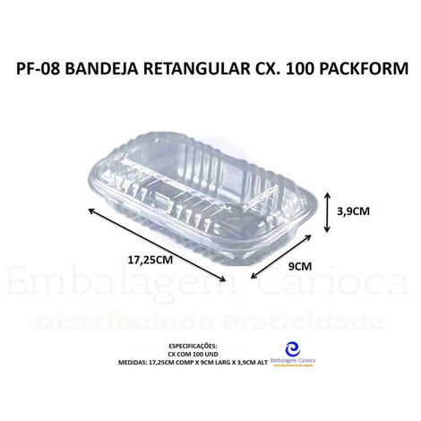 PF-08 BANDEJA RETANGULAR CX. 100 PACKFORM - Embalagem Carioca