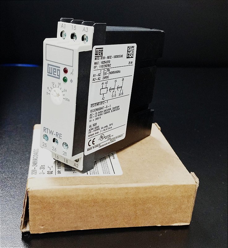 RTW-RE02-U030SE40 Rele Temporizador Retardo De 3 A 30s 220-240v 50/60hz Naf Ip20 Din 35 - WEG ...