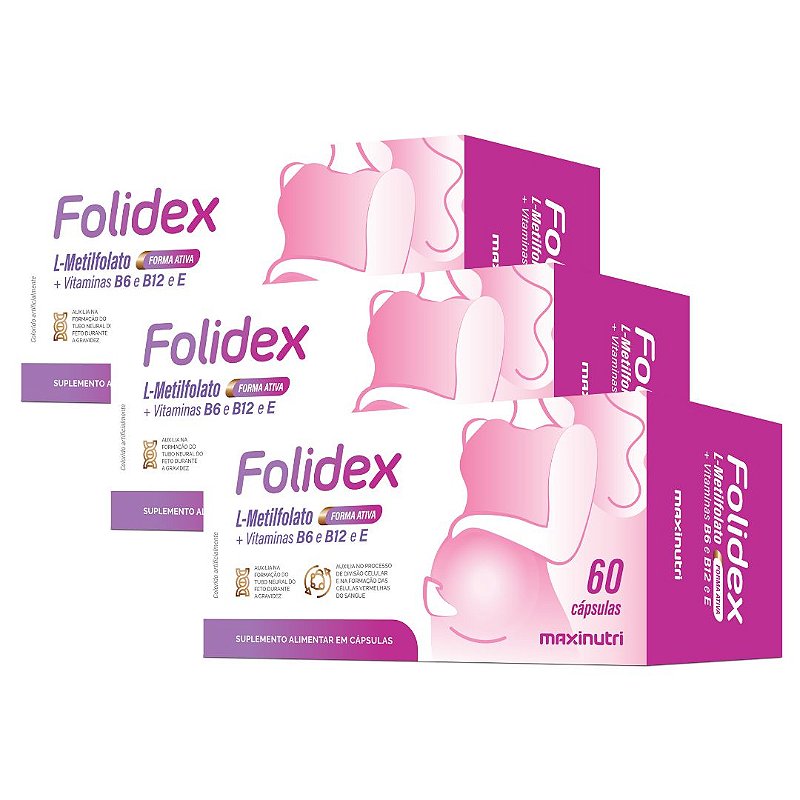 Kit 3uni Folidex 60 cáps - MaxiNutri - Supremo Suplementos