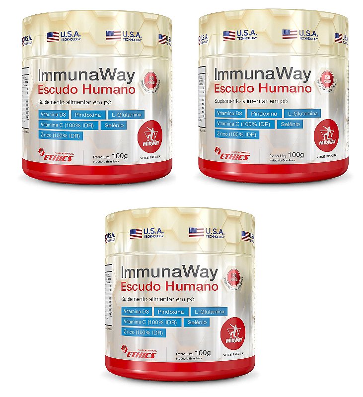 Kit 3uni Immunoway Escudo Humano 100gr - Midway - Supremo Suplementos