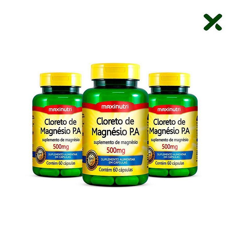 3x Cloreto de Magnésio P.A. (3x 60 cápsulas) - MaxiNutri - Supremo Suplementos