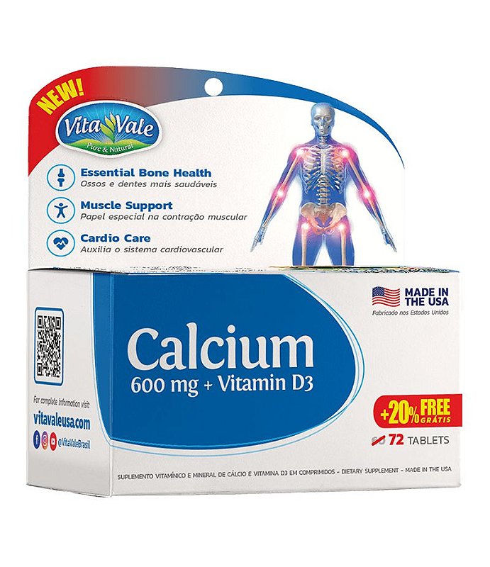 Calcio + Vitamina D - Vitavale (72 caps) - Mercadão Suplementos | Saúde ...