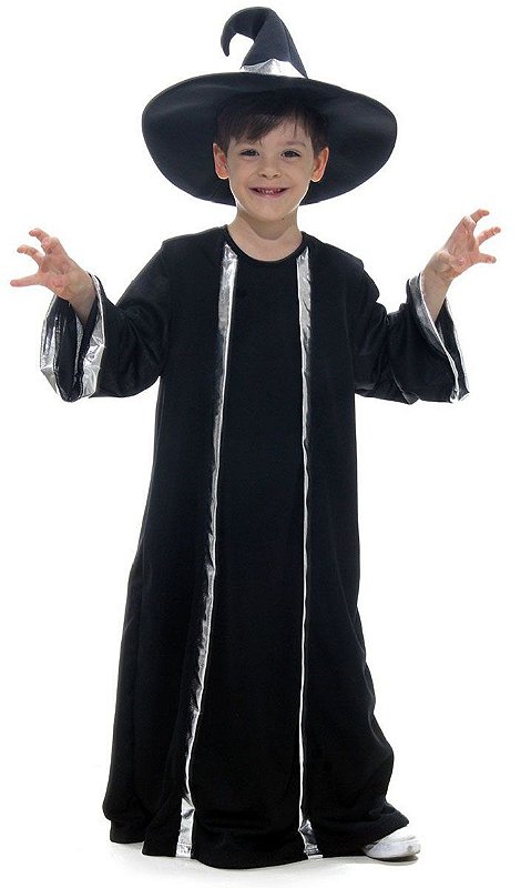 Fantasia Halloween Feiticero Menino Bruxo Mago Com Chapéu - 7 Artes ...