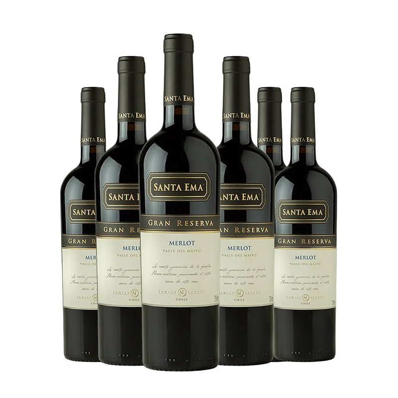 Kit 6 Vinhos Tinto Chileno Santa Ema Gran Reserva Merlot 2022 750ml ...