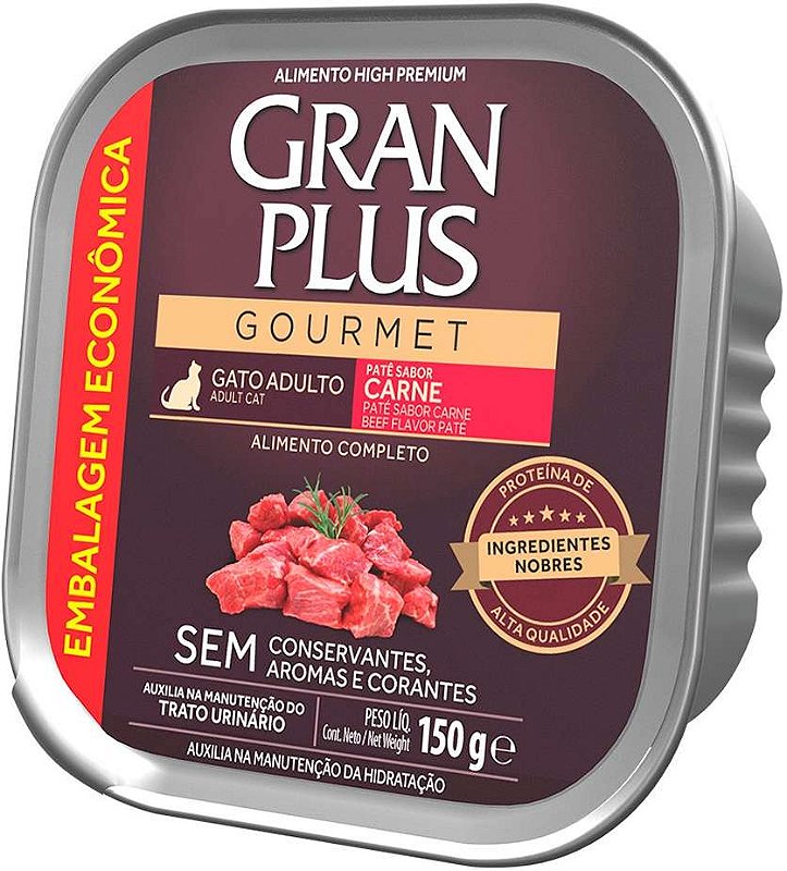 Patê Gran Plus Gourmet Gato Adulto Carne 150g - O seu pet shop no Rio ...
