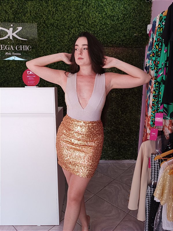 SAIA PAETÊ DOURADA - DK Mega Chic