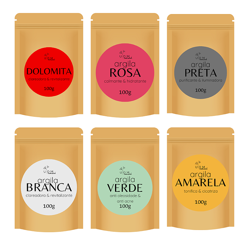 Kit 6 Argilas | Dolomita, Branca, Amarela, Rosa, Verde e Preta | 100g ...