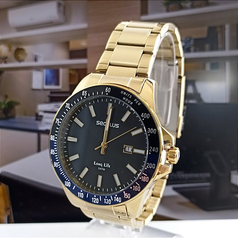 Relógio Seculus Masculino Dourado Analógico 44043GPSVDA2 - RELOGIOS M6