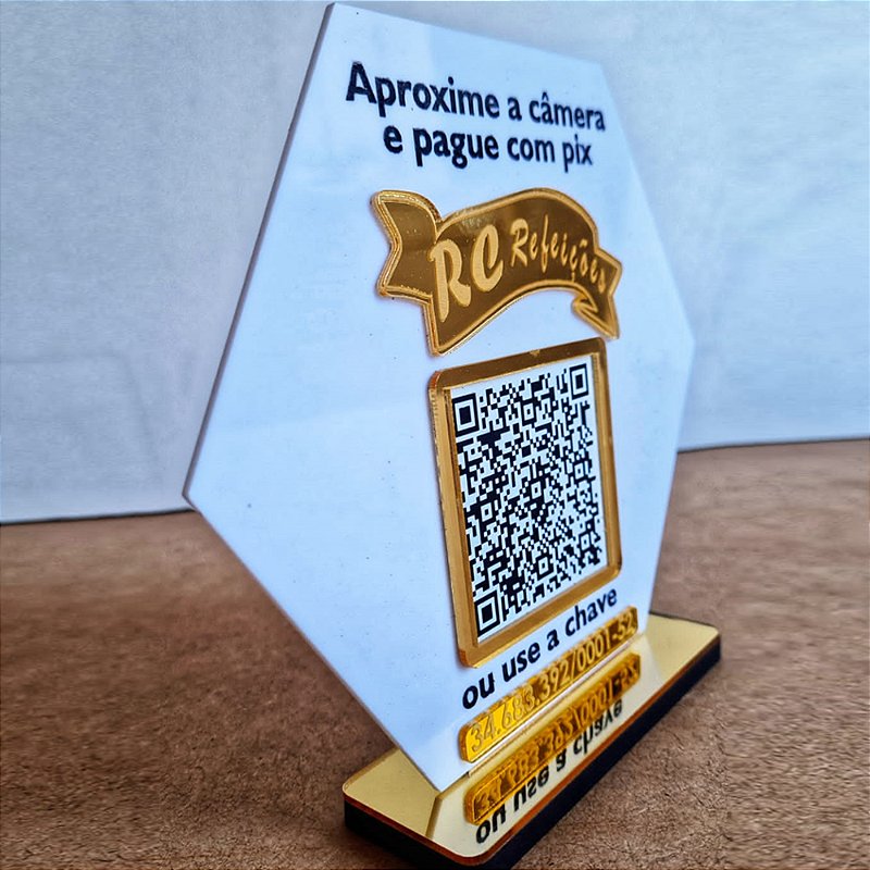 Placa PIX QR Code Hexagonal com Logotipo - Design Mais Um