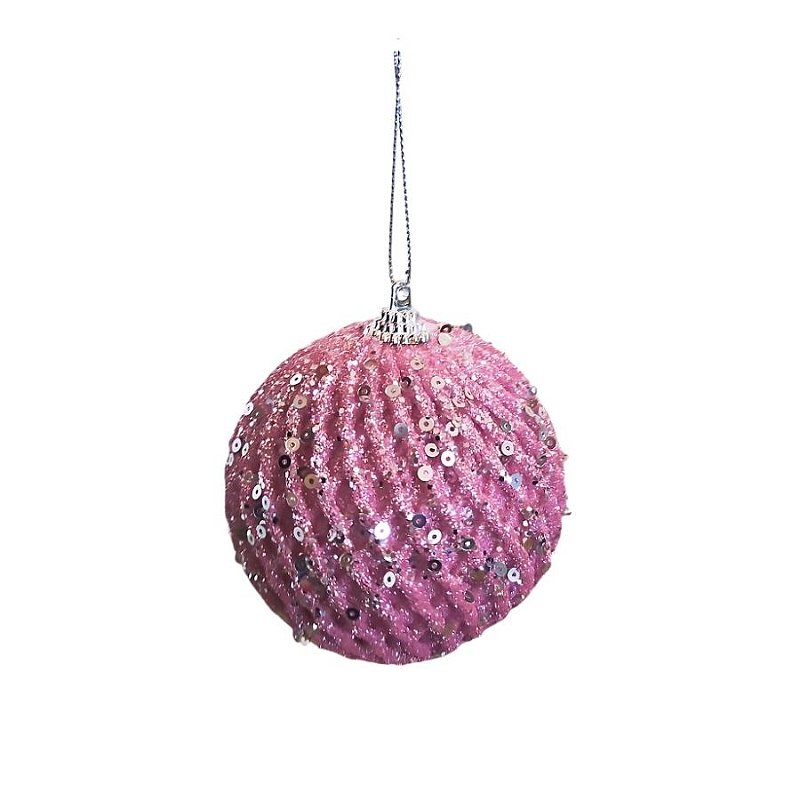 Bola de Natal - Paetê Rosa - 8cm - 6 unidades - Rizzo - Rizzo Balões