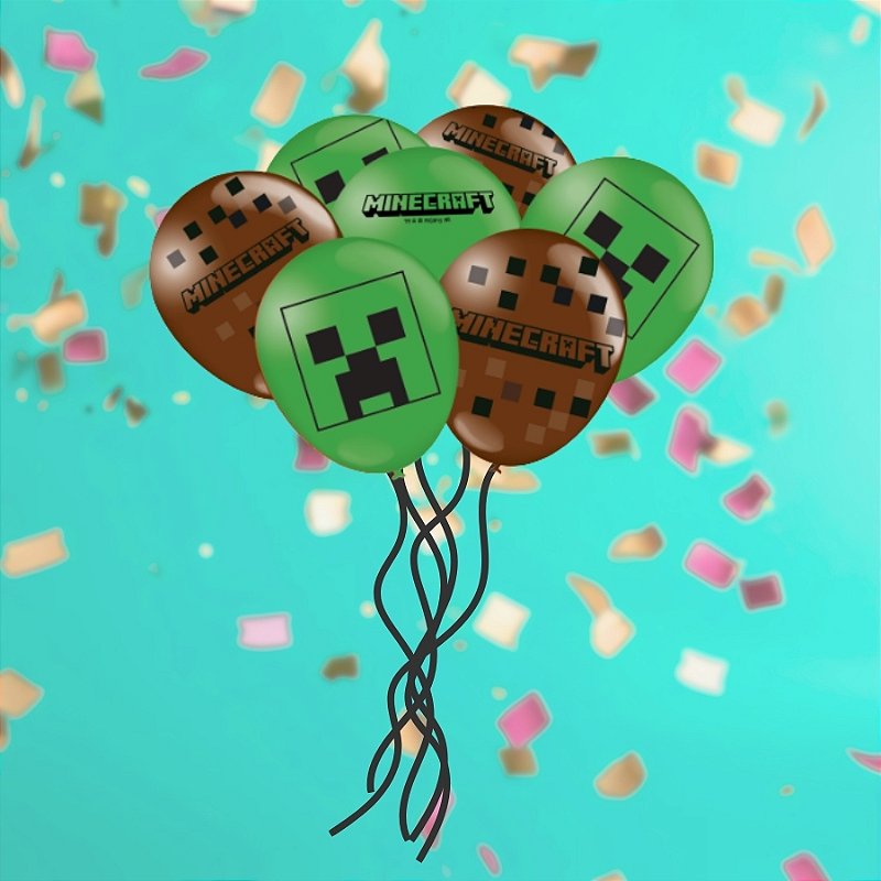 Balão de Festa Decorado Especial 9" 23cm - Minecraft - 25 unidades ...
