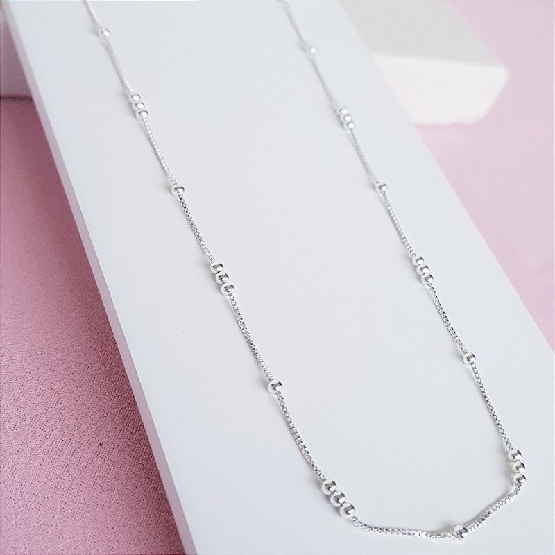 Colar Bolinhas 1,5mm 40cm em Prata 925 cod RC214 Coleção Love Rosa ...