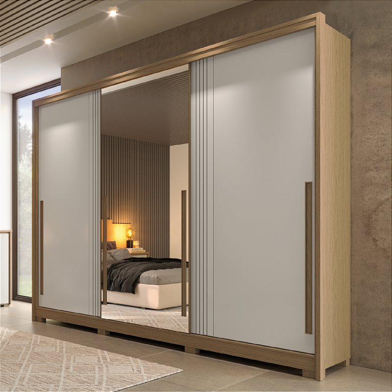 Guarda Roupa Casal 3 Portas de Correr com Espelho Rimo New Guarapari ...