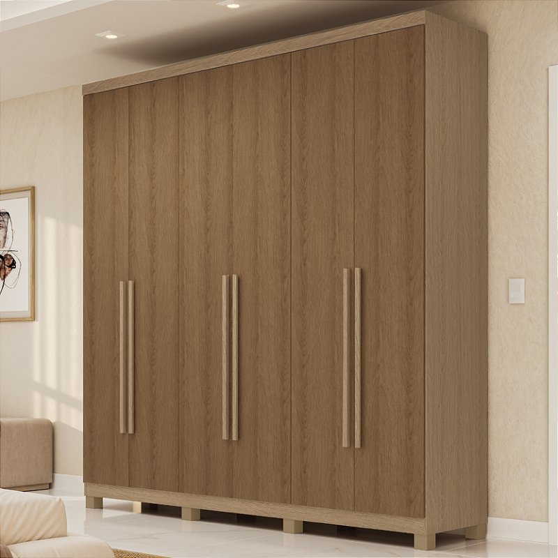 Guarda Roupa Casal 6 Portas 2,32m Rimo New Honduras Carvalho/Jequitibá ...