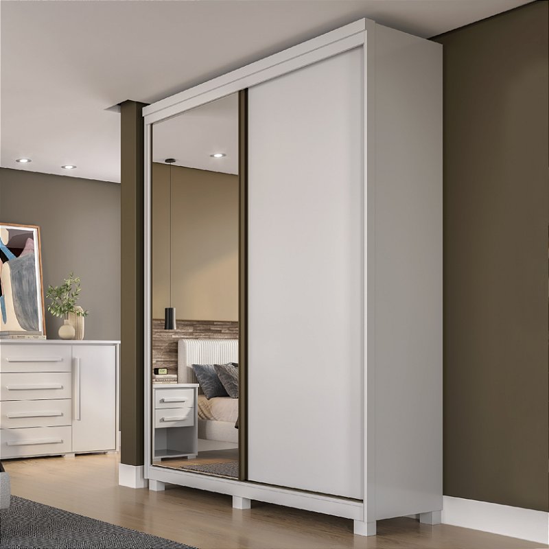 Guarda Roupa Solteiro 2 Portas de Correr Espelho 1,58m Rimo New ...