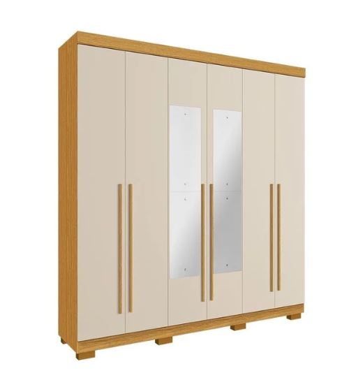 Roupeiro 6 Portas 3 Gavetas com Espelho AGATA Cinamomo/ Off White - ACP MÓVEIS - ATACADÃO DOS ...