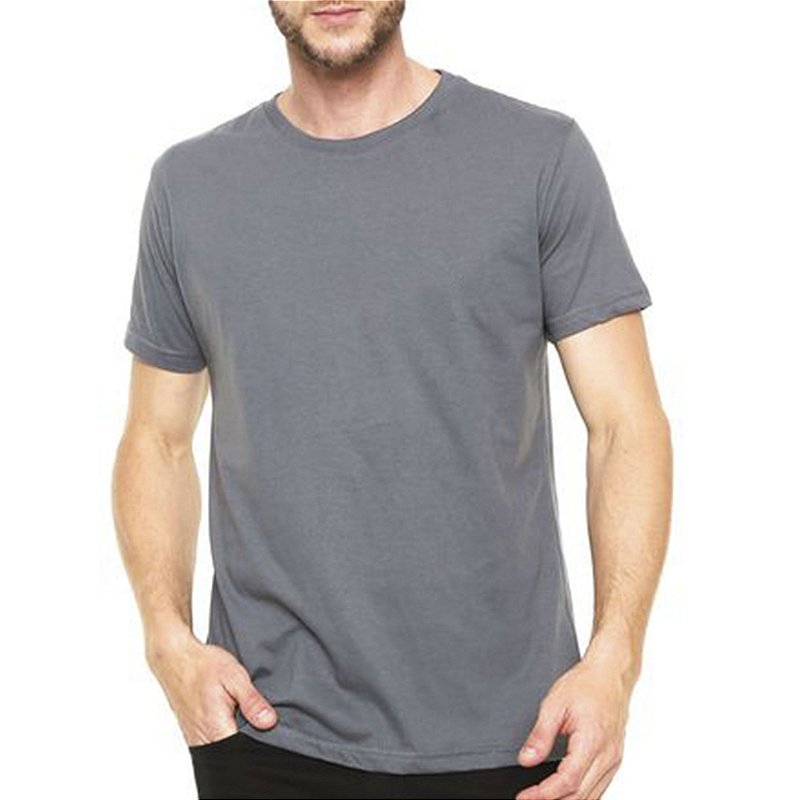 Camiseta Masculina Básica Cinza Escuro Lisa 100 Algodão Vesttuario