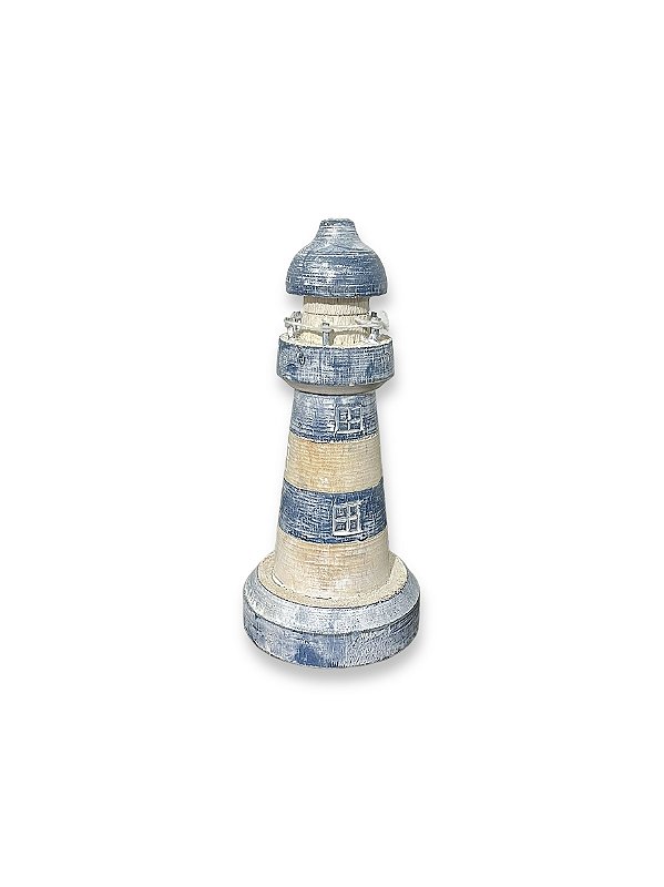 Enfeite Farol Azul Pátina Médio Decoração Náutica de Mesa - Dcorada