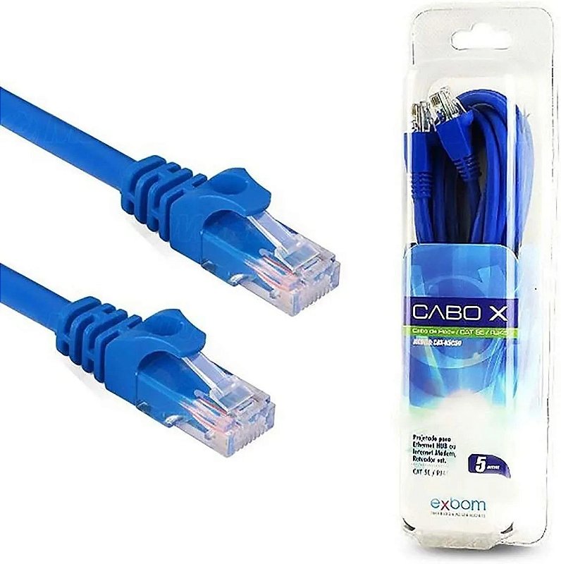 Cabo De Rede Rj45 Montado 5 Metros Ethernet Cat5e Lan Azul - MB UTILIDADES