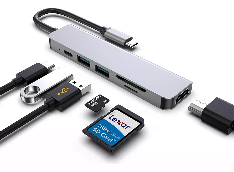 Adaptador Hub Usb 3.0 Tipo C 6 Em 1 Conversor Hdmi Type C Sd - MB ...