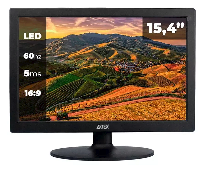 Monitor Pc Tela Led 15,4'' Hd Entrada Vga 12v 5ms 60hz - MB UTILIDADES