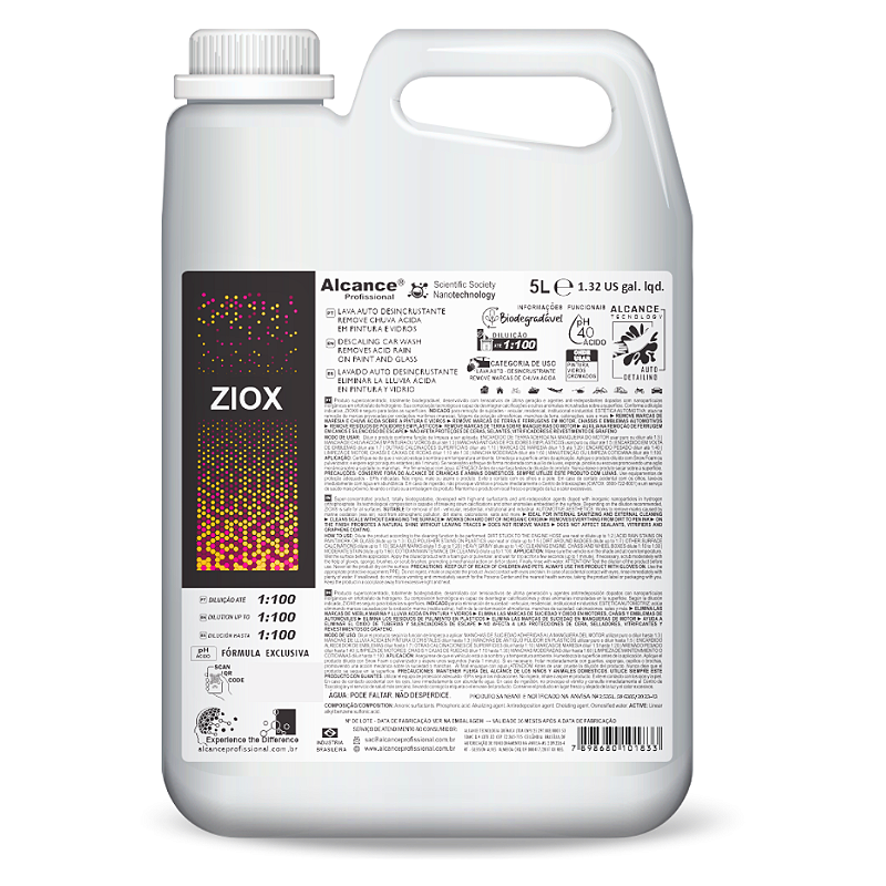 Shampoo Funcional Concentrado Ziox Automotivo 5L Alcance - JK AUTO SHOP