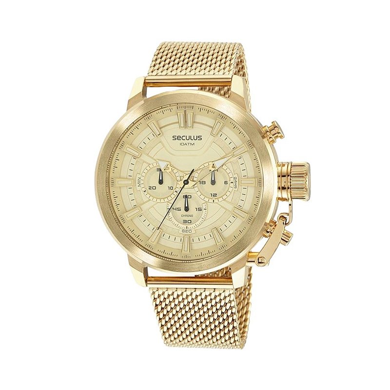 Relógio Séculus Masculino Dourado Chronograph 77156GPSVDA2 - Moment ...