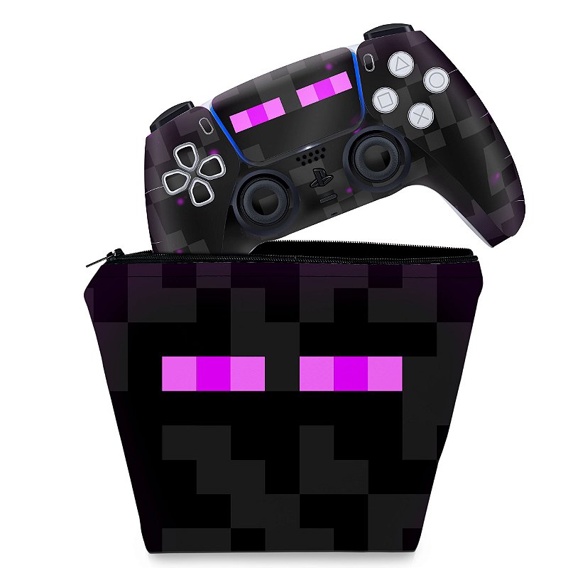 KIT Capa Case e Skin PS5 Controle - Minecraft Enderman - Pop Arte Skins