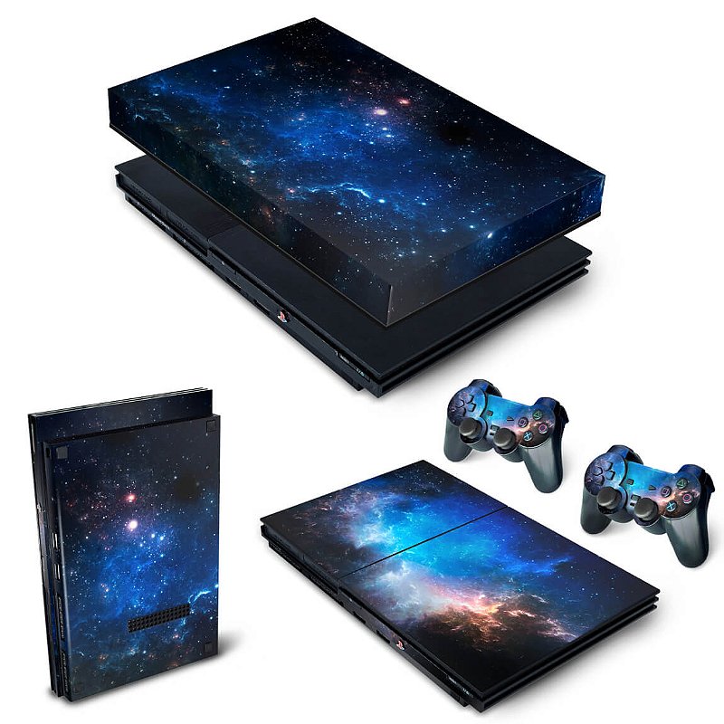 KIT PS2 Slim Skin e Capa Anti Poeira - Universo Cosmos - Pop Arte Skins