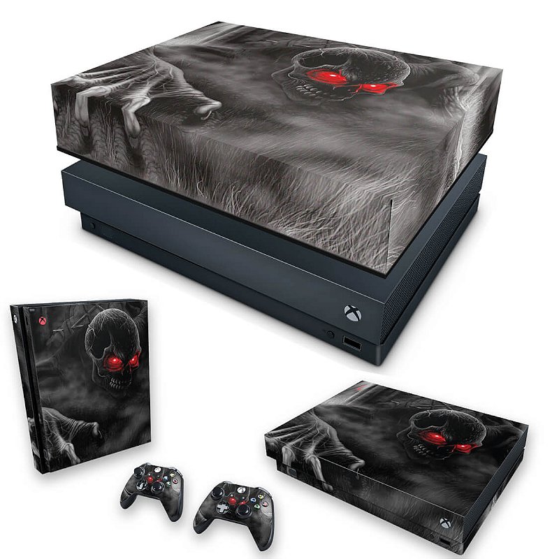 KIT Xbox One X Skin e Capa Anti Poeira - Caveira Skull - Pop Arte Skins