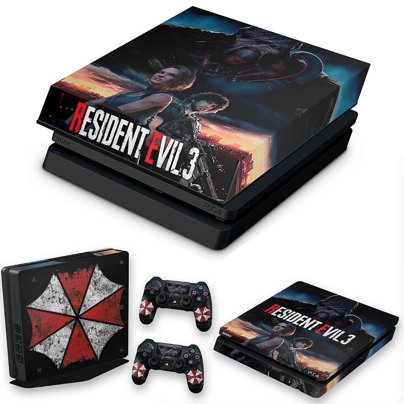 Kit Ps4 Slim Skin E Capa Anti Poeira Resident Evil 3 Remake Pop