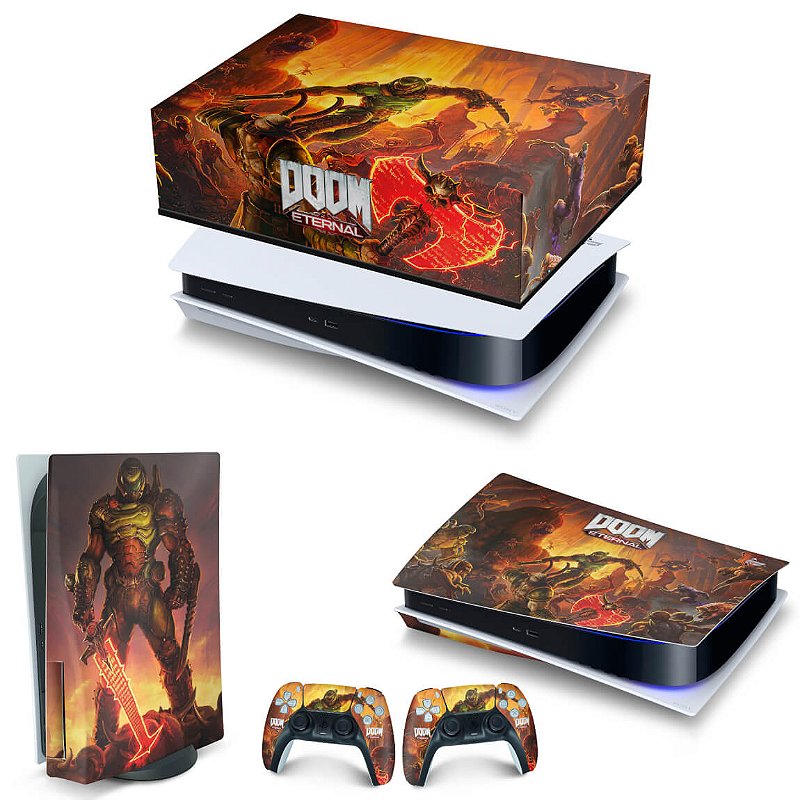 KIT PS5 Fat Capa Anti Poeira e Skin -Doom Eternal - Pop Arte Skins