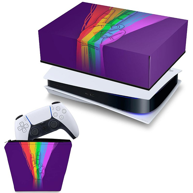 KIT PS5 Fat Capa e Case Controle - Rainbow Colors Colorido - Pop Arte Skins