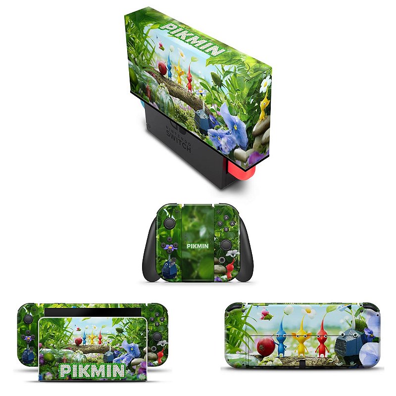 KIT Nintendo Switch Oled Skin e Capa Anti Poeira - Pikmin - Pop Arte Skins