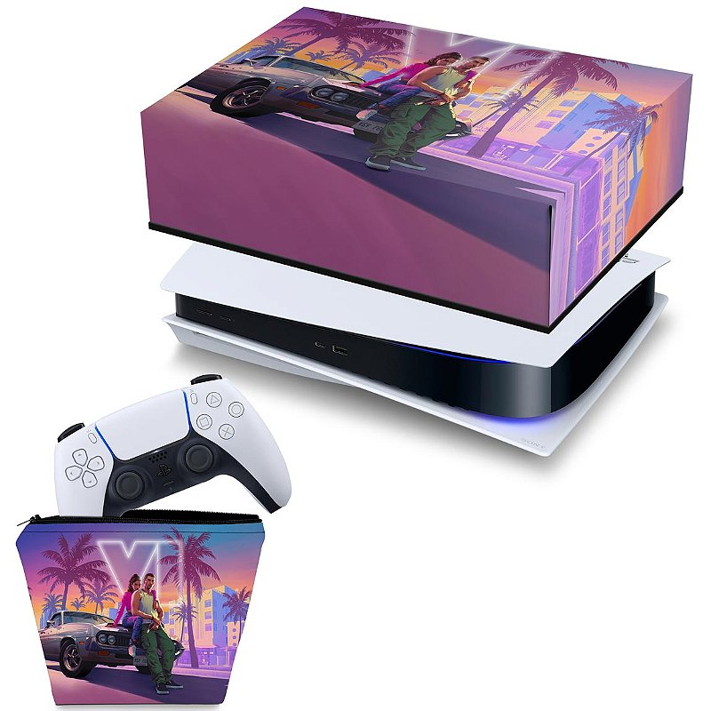 KIT PS5 Fat Capa e Case Controle - GTA 6 VI - Pop Arte Skins