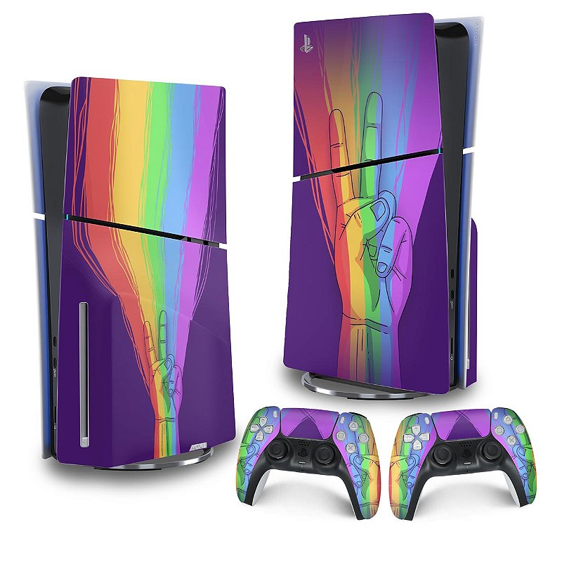 Skin PS5 Slim Vertical - Rainbow Colors Colorido - Pop Arte Skins