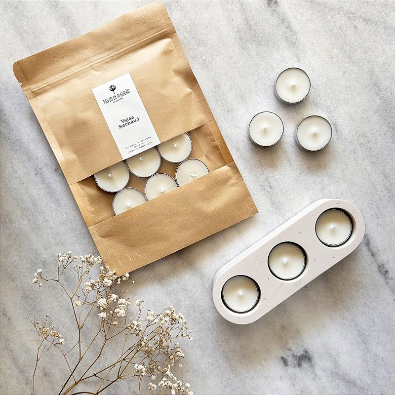 Kit | Velas Rechaud + Porta Vela Rechaud Trio | Resina Premium Ecológi ...