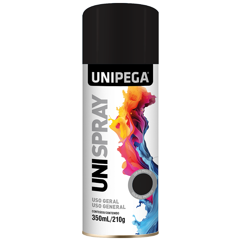 Tinta Spray Uso Geral Preto Brilhante 350ml/210g Unipega - Unipegashop